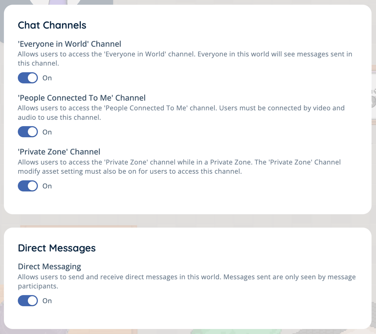 Control Chat Channels and Direct Messaging
